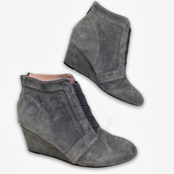 Taryn Rose | Shoes | Taryn Rose Gray Suede Wedge Ankle Boots Back ...